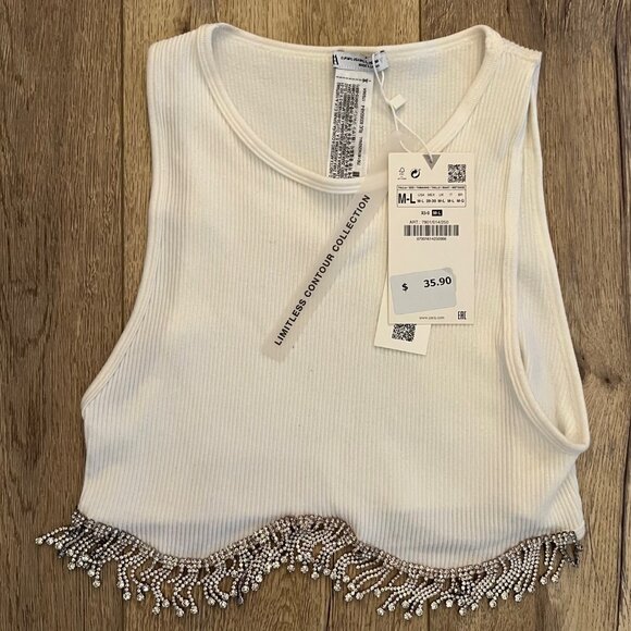 Zara | Tops | Nwt Zara Limitless Contour Collection Rhinestone Crop Top ...